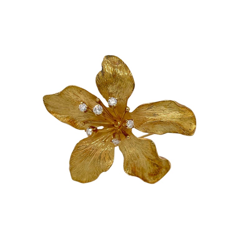 Tiffany and Co. 18K Yellow Gold Diamond Orchid Brooch Pin For Sale at ...