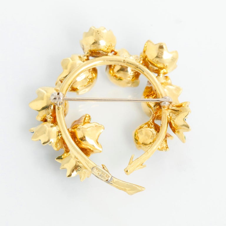 Tiffany and Co .18K Yellow Gold Enamel Flower Brooch at 1stDibs