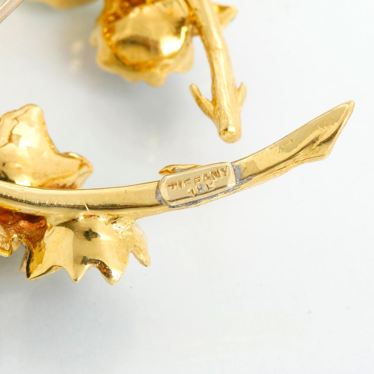 Tiffany and Co .18K Yellow Gold Enamel Flower Brooch at 1stDibs