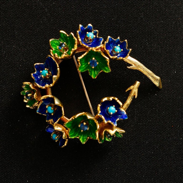 Tiffany and Co .18K Yellow Gold Enamel Flower Brooch at 1stDibs