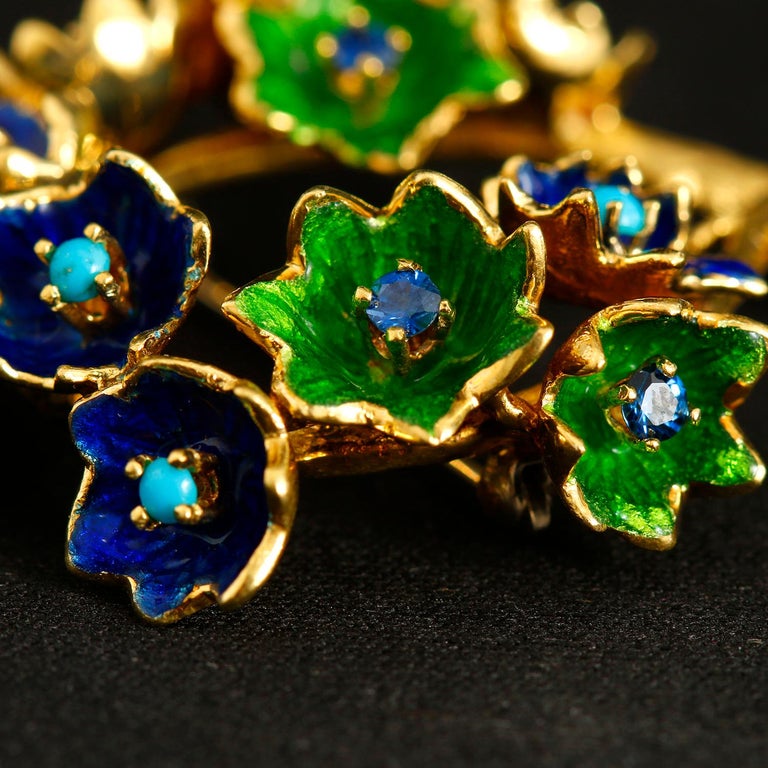 Tiffany and Co .18K Yellow Gold Enamel Flower Brooch at 1stDibs