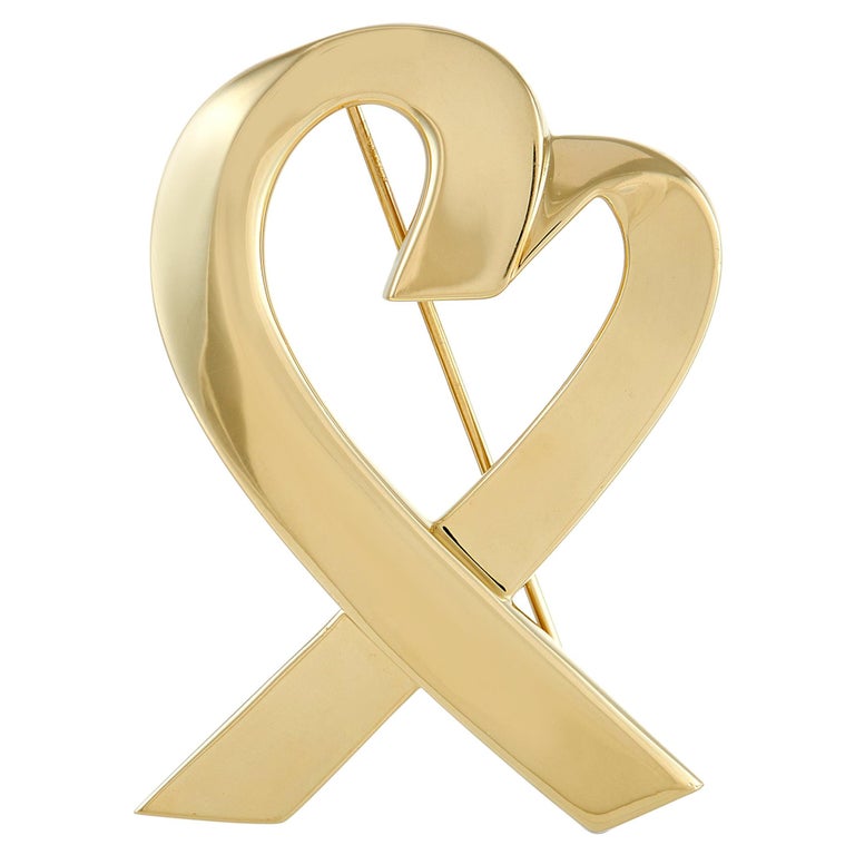 Tiffany and Co. 18K Yellow Gold Heart Brooch For Sale at 1stDibs