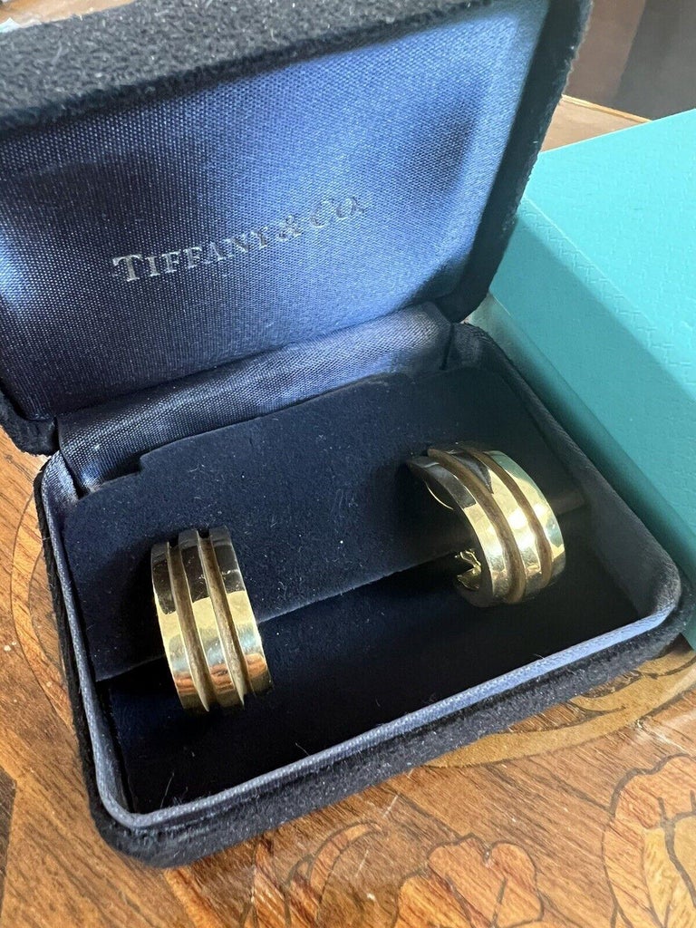 Tiffany and Co. 18k Yellow Gold Hoop Earrings W/Box and Outer Box ...