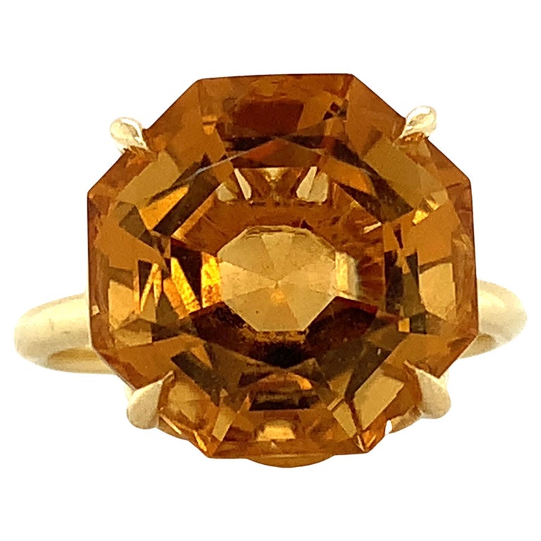 Tiffany and Co. 18k Yellow Gold Octagon Cut Orange Citrine Solitaire ...