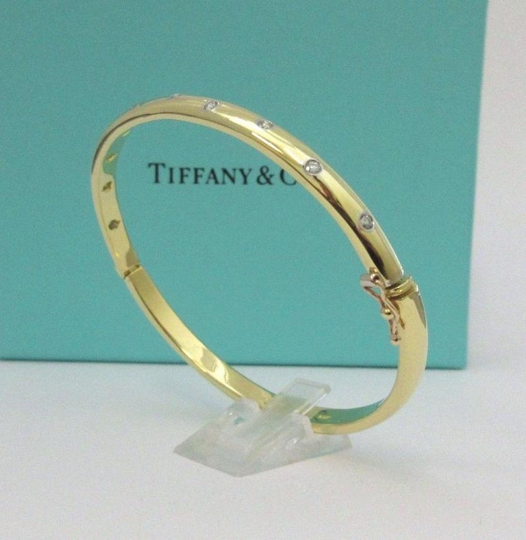 TIFFANY and Co. 18K Yellow Gold Platinum Diamond Etoile Bangle Bracelet ...