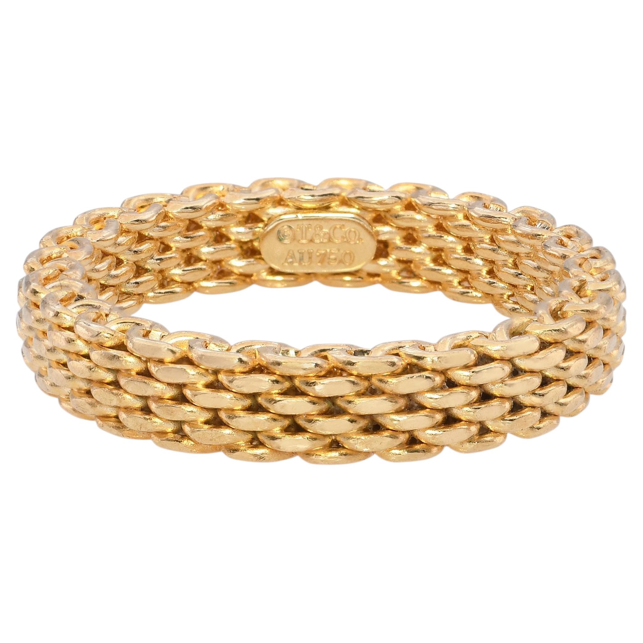 Tiffany and Co. 18K Diamond Mesh Gold Band Ring For Sale at 1stDibs