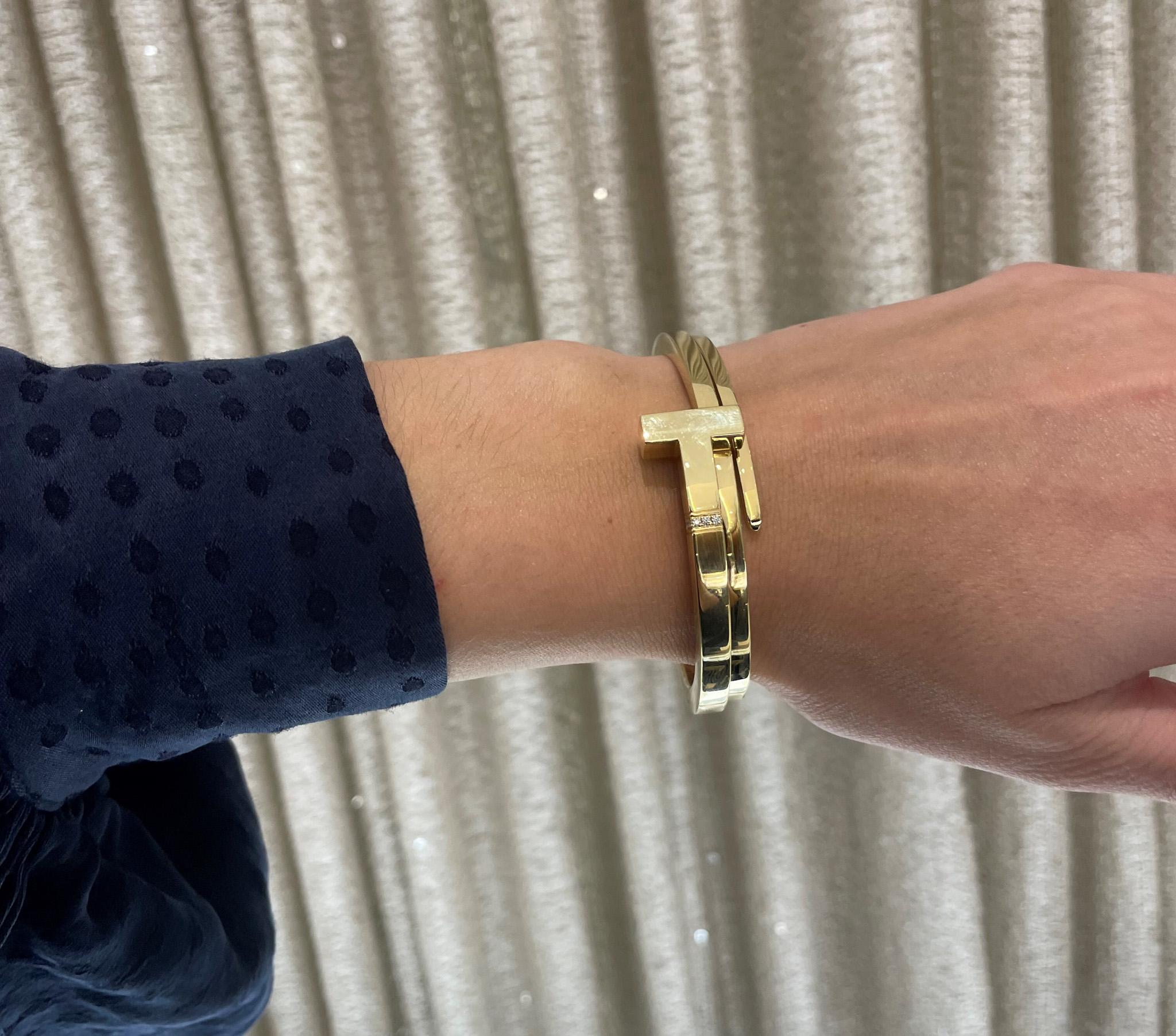 Tiffany and Co. 18k Yellow Gold T bangle For Sale at 1stDibs