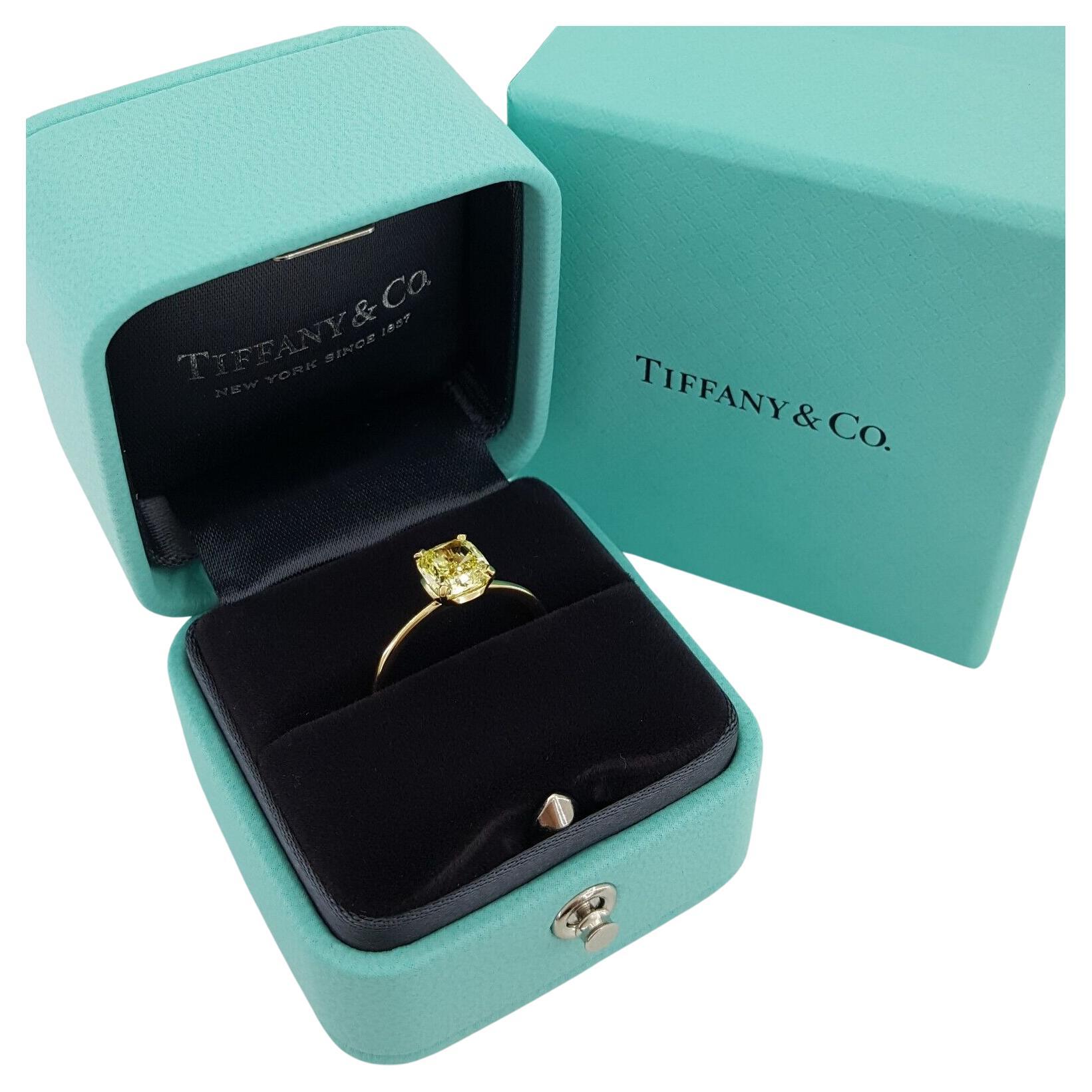 Tiffany and Co. 18K Yellow Gold True Fancy Intense Yellow Cushion ...