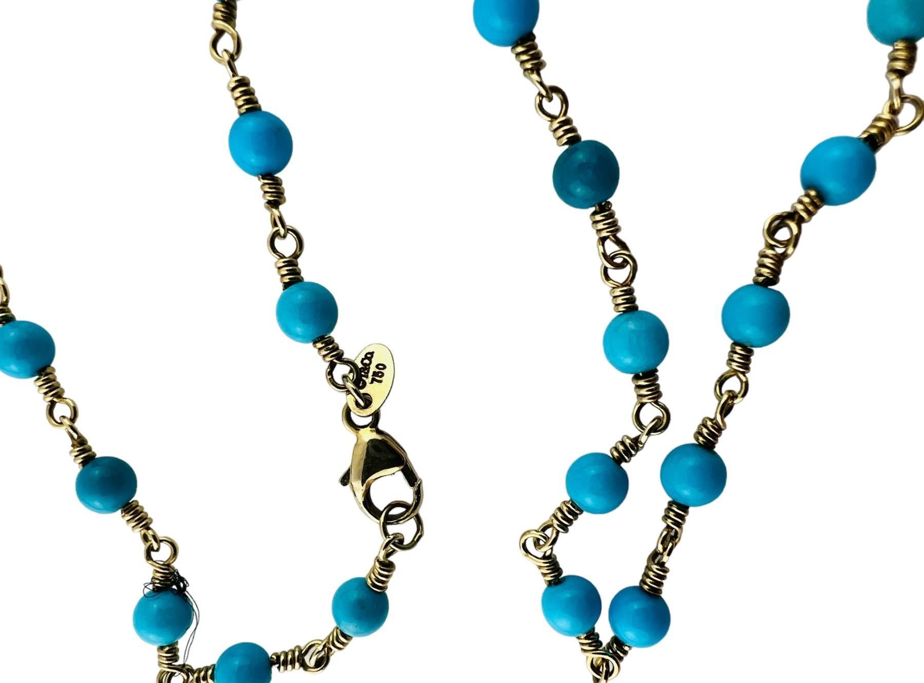 Tiffany and Co. 18K Yellow Gold Turquoise Bead Necklace #15736 For Sale ...