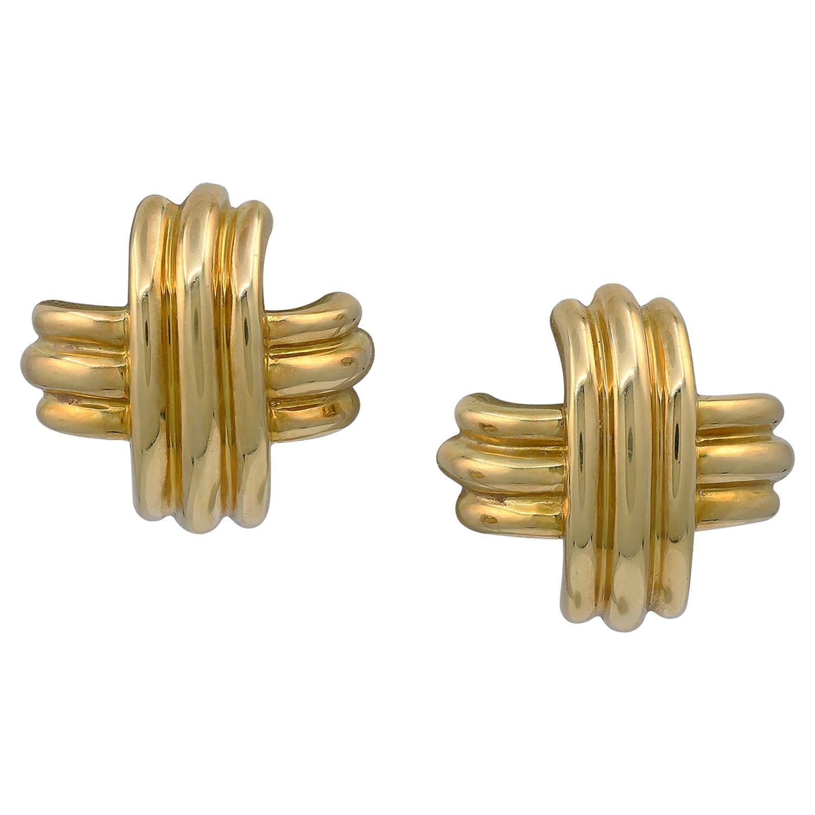 Tiffany and Co. Gold Beveled Ear Clips For Sale at 1stDibs