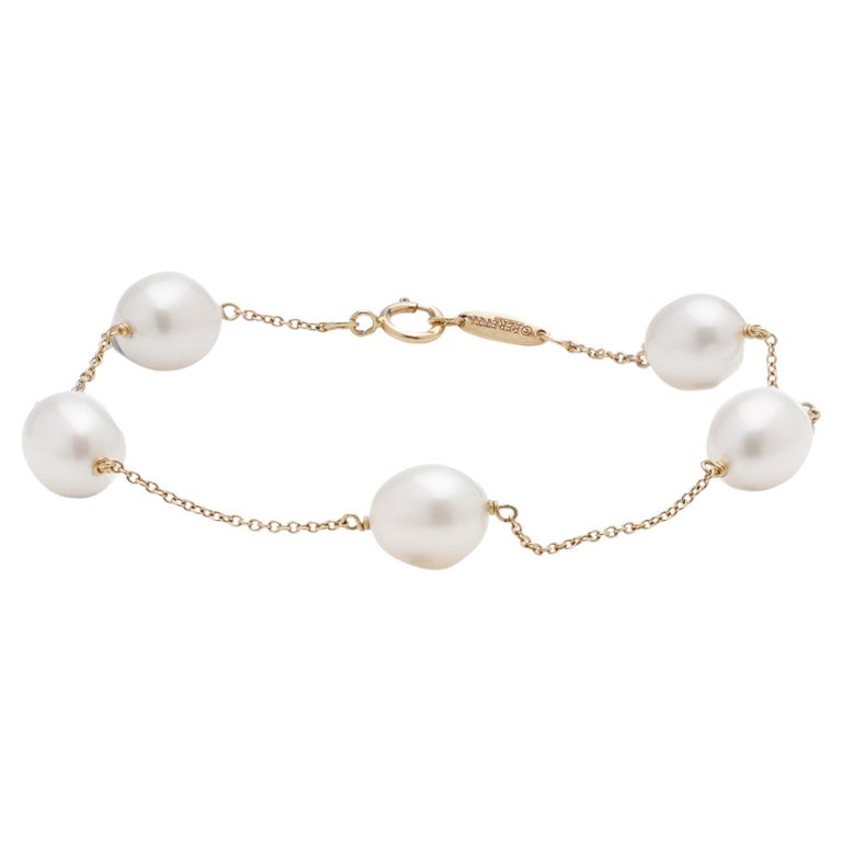 Tiffany and Co. 18kt. Yellow Gold Pearl Chain Link Bracelet For Sale at ...