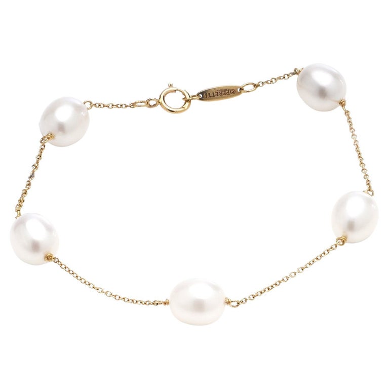 Tiffany and Co. 18kt. Yellow Gold Pearl Chain Link Bracelet For Sale at ...
