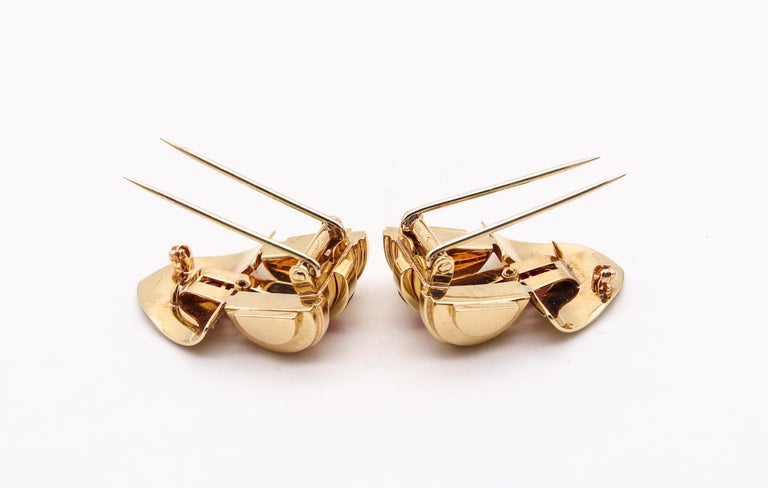 Tiffany and Co. 1950 Art Deco Retro Dress Clips in 14Kt Gold with 2.70 Cts Rubies For Sale at ...