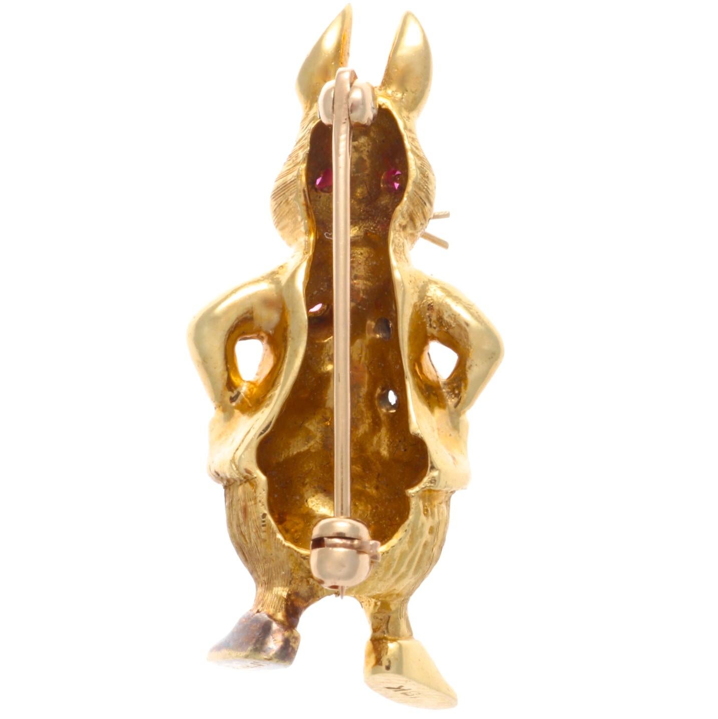 Tiffany and Co. 1960s 18 Karat Gold Ruby Sapphire Rabbit Brooch For ...
