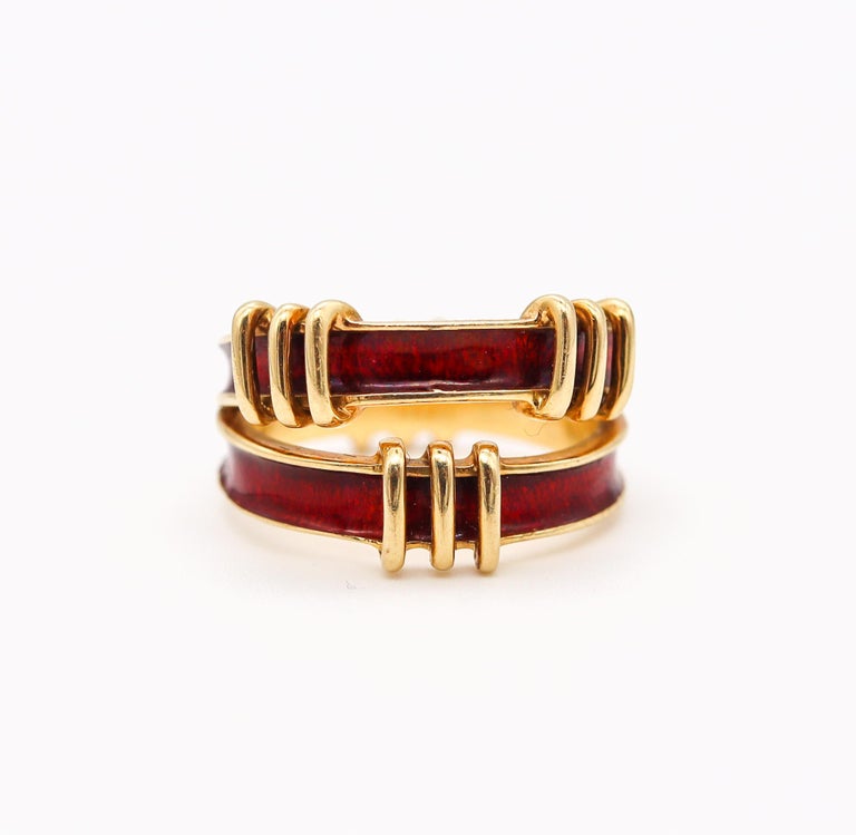 Tiffany and Co. 1970 By Schlumberger Red Enamel Double Tiered Ring in ...