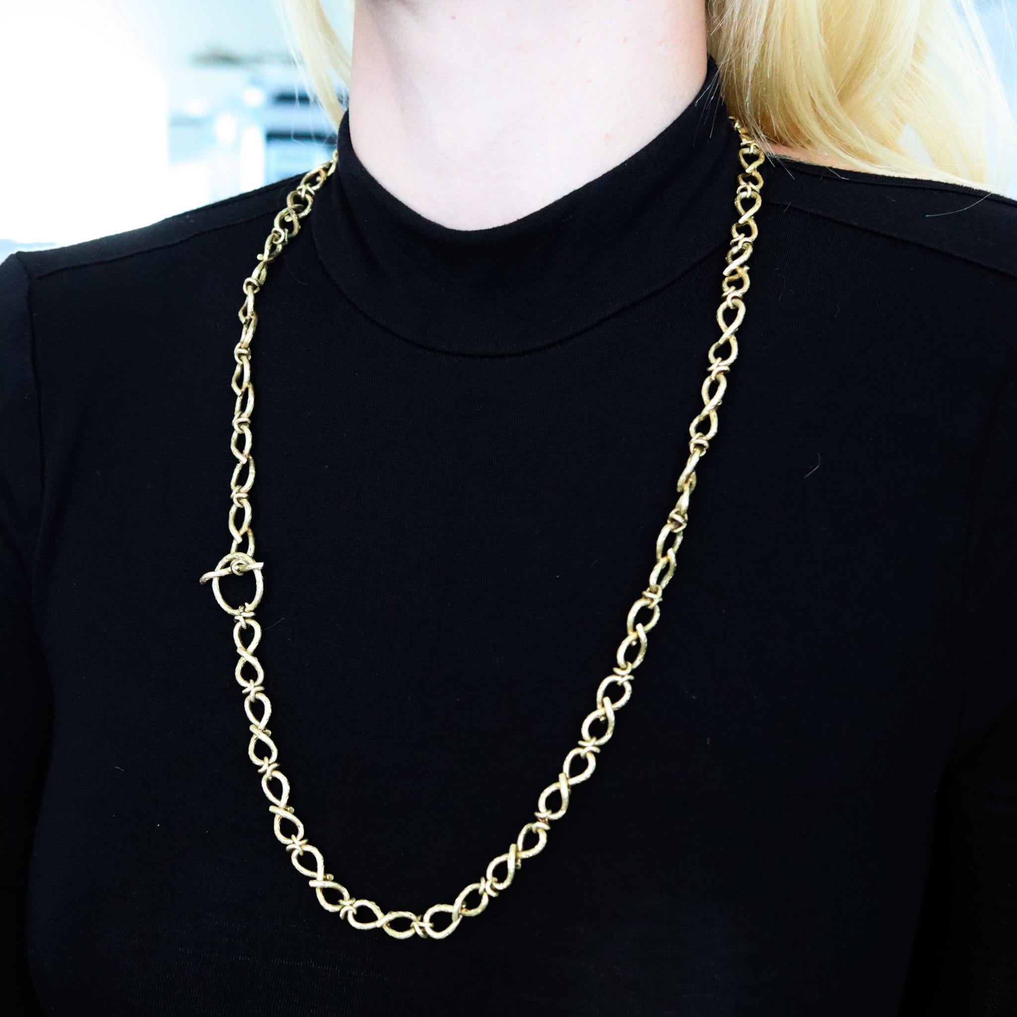 Tiffany and Co. 1970 Long Necklace Sautoir in Solid Texture 18 Karat ...