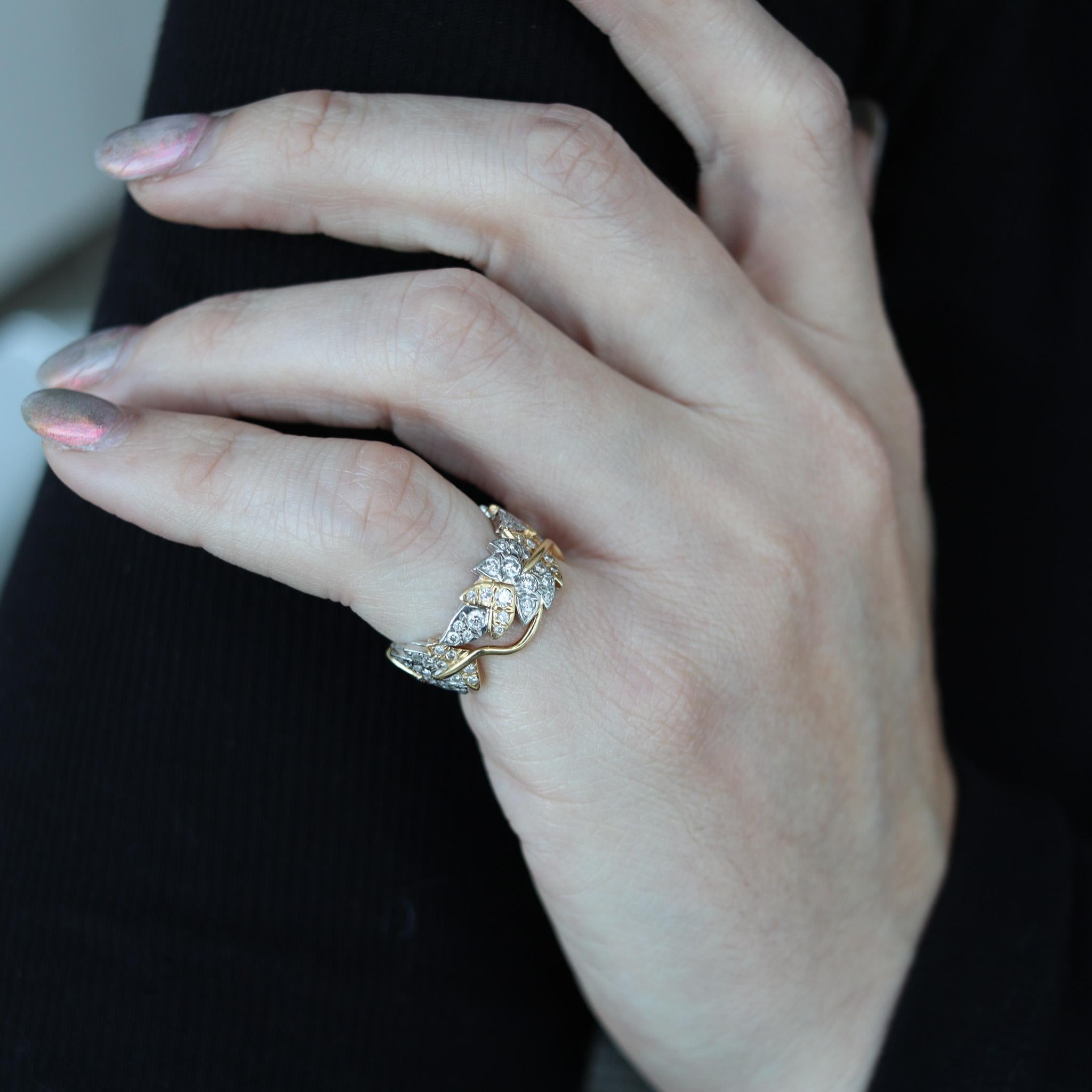 Tiffany and Co. 1970 Schlumberger Leaves Ring 18Kt Platinum With 1.84 ...