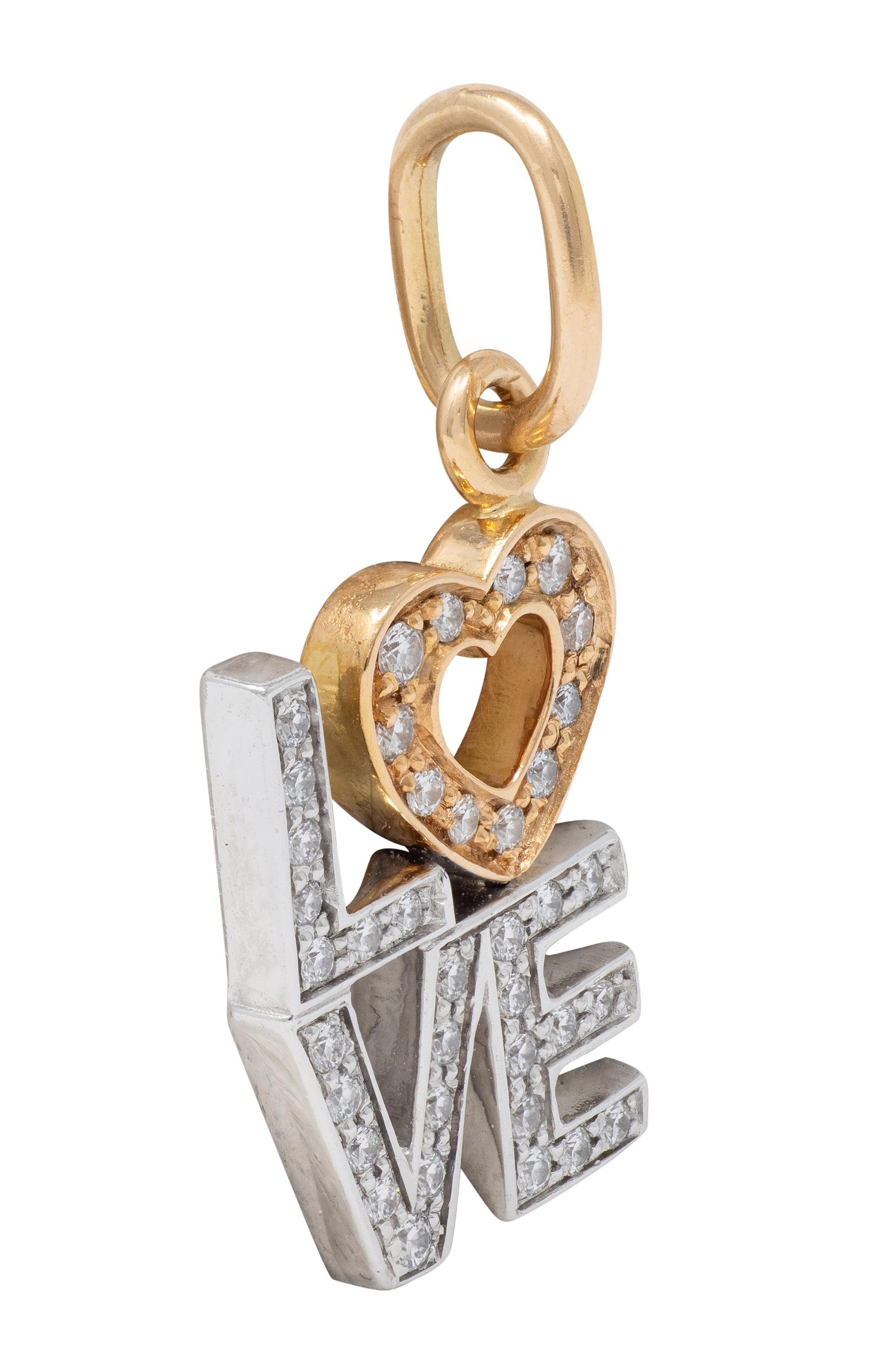 Tiffany and Co. 2000's Diamond 18 Karat Two-Tone Gold Love Charm at 1stDibs