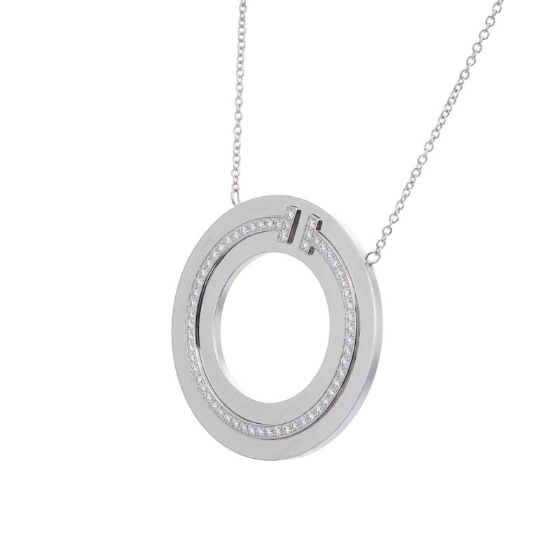 Tiffany and Co .45 Carat Diamond White Gold T Pendant Necklace For Sale ...