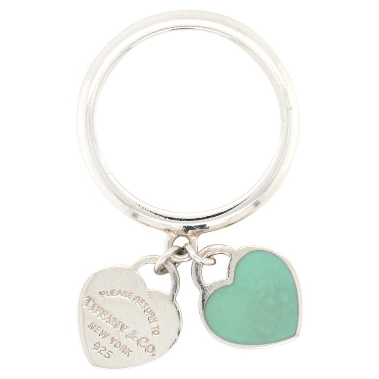 Tiffany and Co. 925 Silver Blue Enamel Mini Dangle Charm Double Heart ...