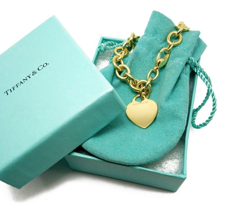 Tiffany and Co. 925 Silver Heart Charm Yellow Gold-Plated Bracelet For ...