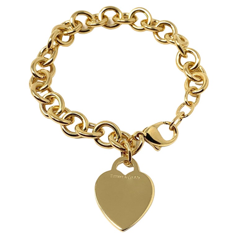 Tiffany and Co. 925 Silver Heart Charm Yellow Gold-Plated Bracelet at ...