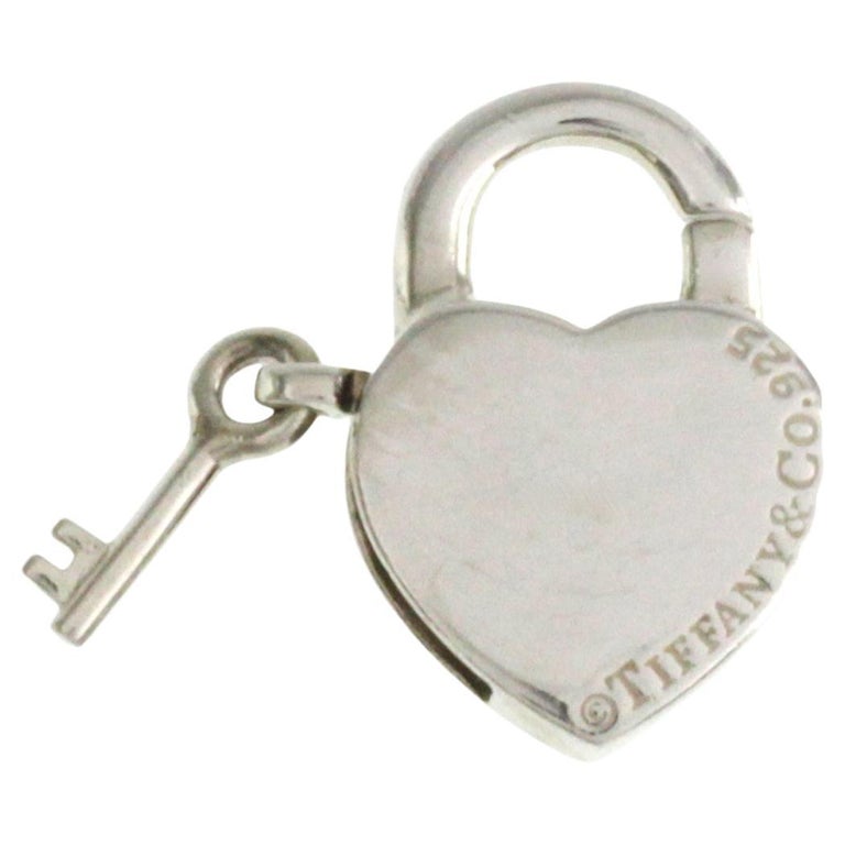 Tiffany and Co. 925 Sterling Silver Heart Key Lock Pendant Charm at 1stDibs