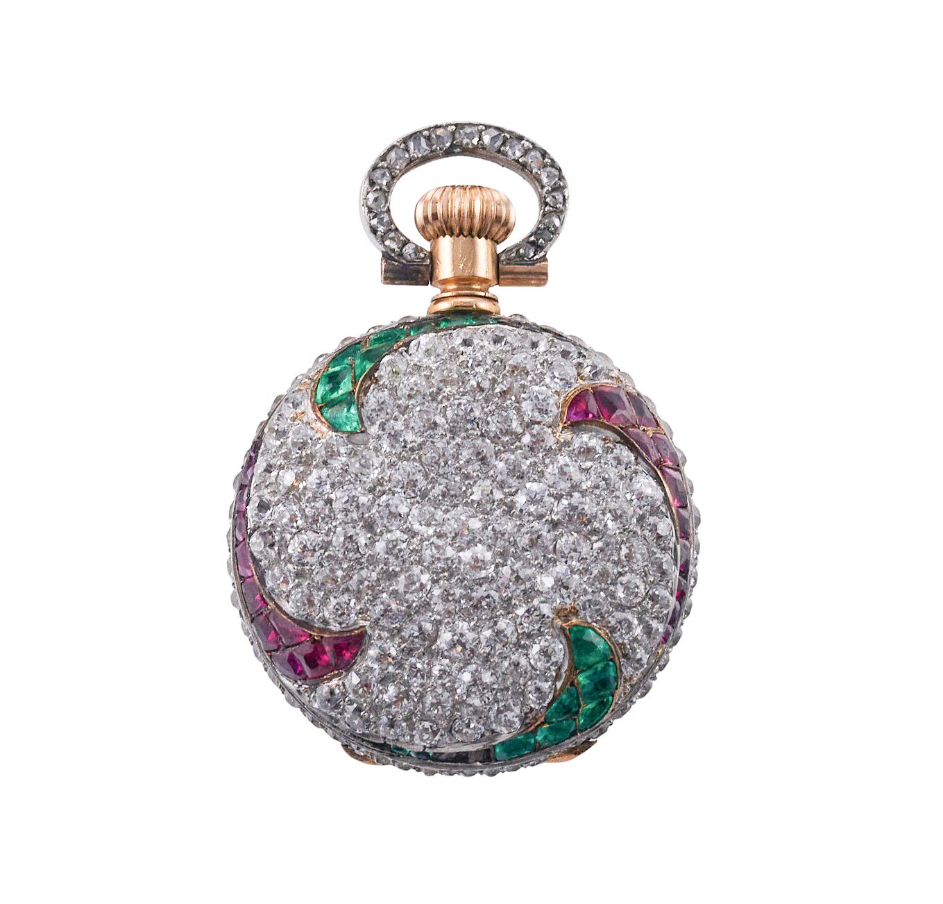 Tiffany and Co Art Deco Diamond Emerald Ruby Gold Platinum Pocket Watch ...