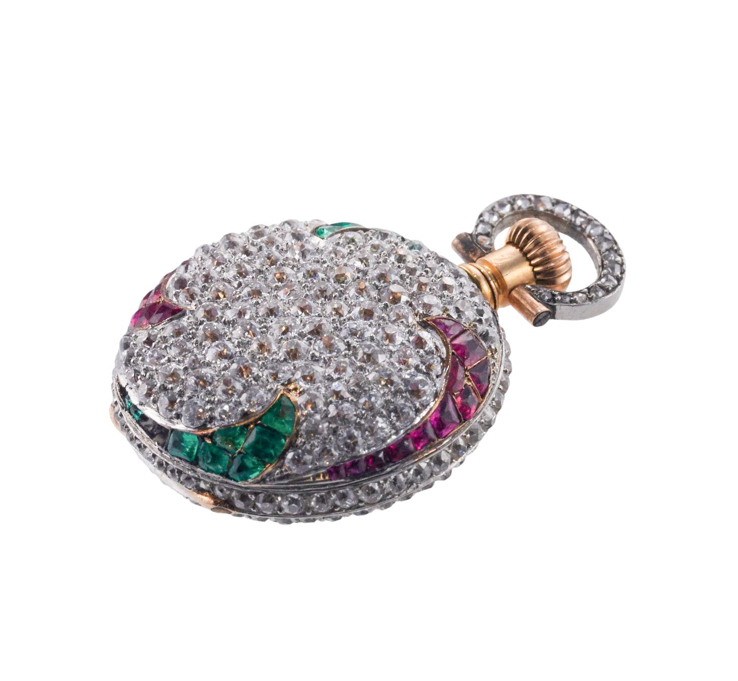 Tiffany and Co Art Deco Diamond Emerald Ruby Gold Platinum Pocket Watch ...