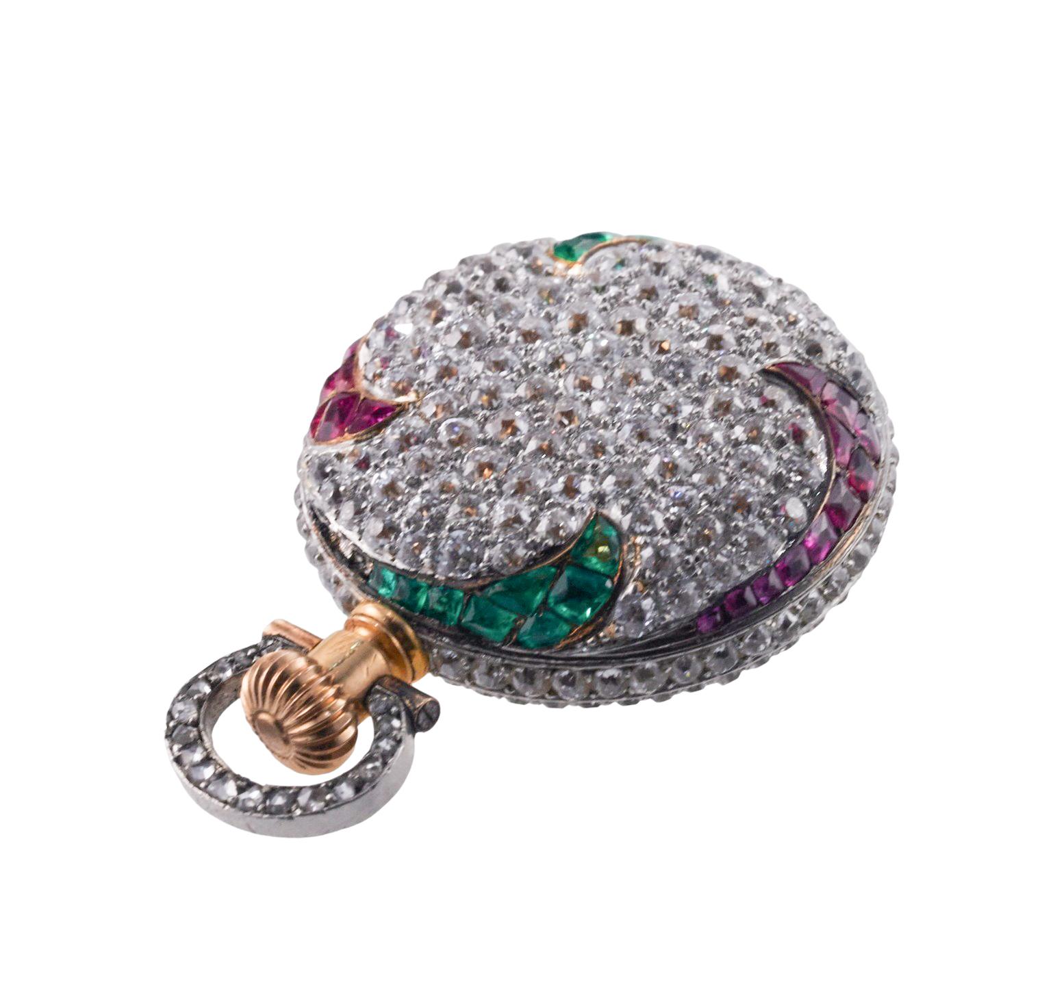 Tiffany and Co Art Deco Diamond Emerald Ruby Gold Platinum Pocket Watch ...