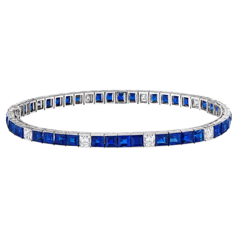 Tiffany and Co. Art Deco Diamond Sapphire Platinum Line Bracelet For ...