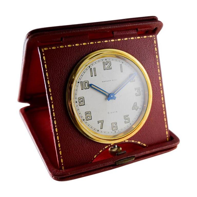 Tiffany and Co. Art Deco Leather Bound 8 Day Travel and Desk Clock For ...
