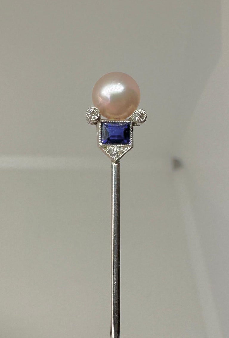 Tiffany and Co. Art Deco Sapphire Pearl Diamond Platinum Stick Pin ...