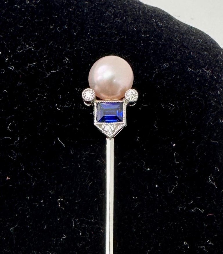 Tiffany and Co. Art Deco Sapphire Pearl Diamond Platinum Stick Pin ...