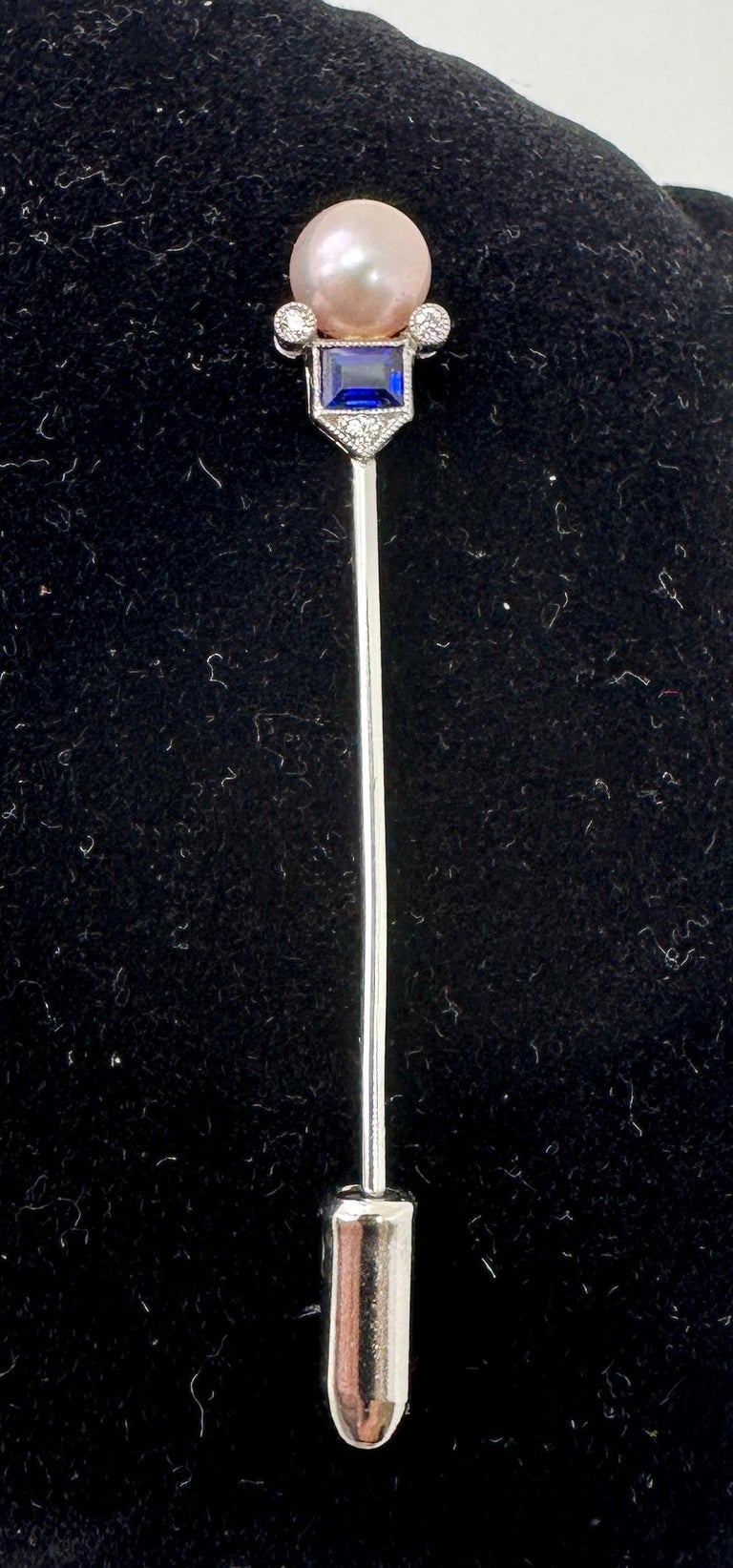 Tiffany and Co. Art Deco Sapphire Pearl Diamond Platinum Stick Pin ...