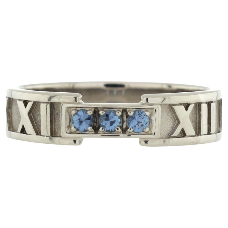 Tiffany and Co. Atlas Band Ring 18k White Gold with Blue Sapphires For ...
