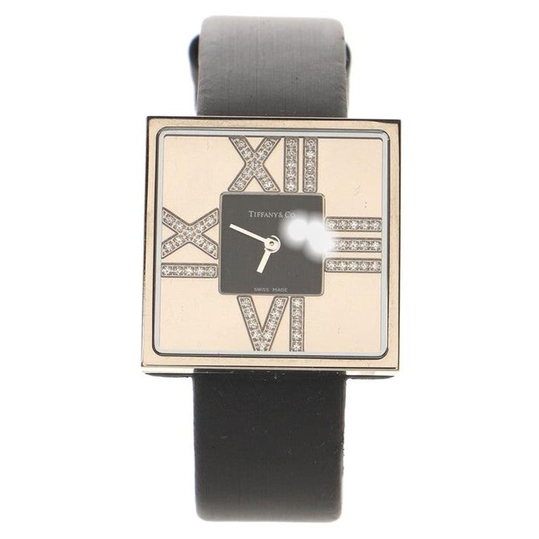 Tiffany and Co. Atlas Cocktail Square Quartz Watch White Gold and Satin ...