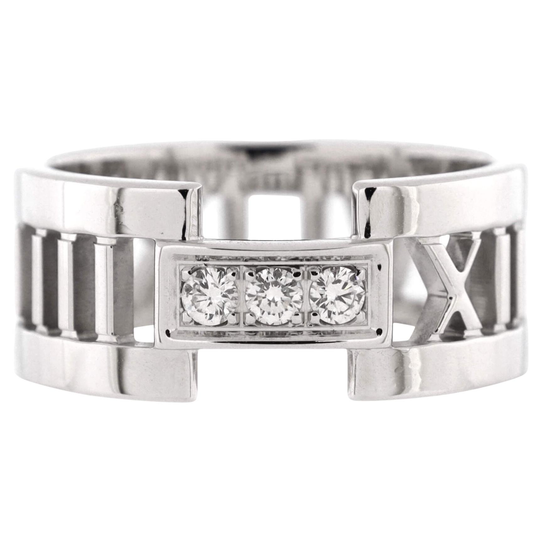 Tiffany and Co. Atlas Open Band Ring 18K White Gold and Diamonds For Sale at 1stDibs
