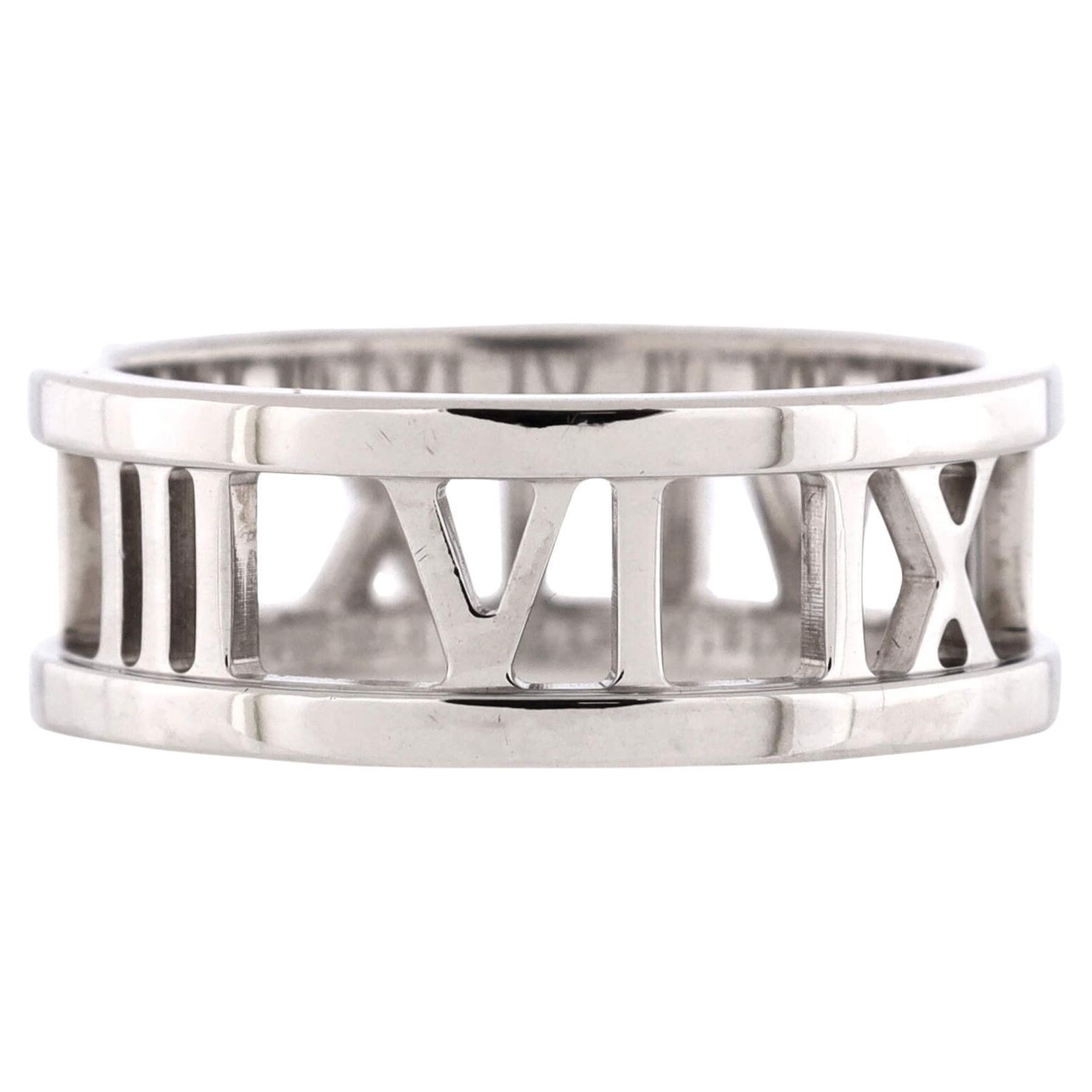 Tiffany and Co. Open Atlas Roman Numeral 18k White Gold and Diamond ...