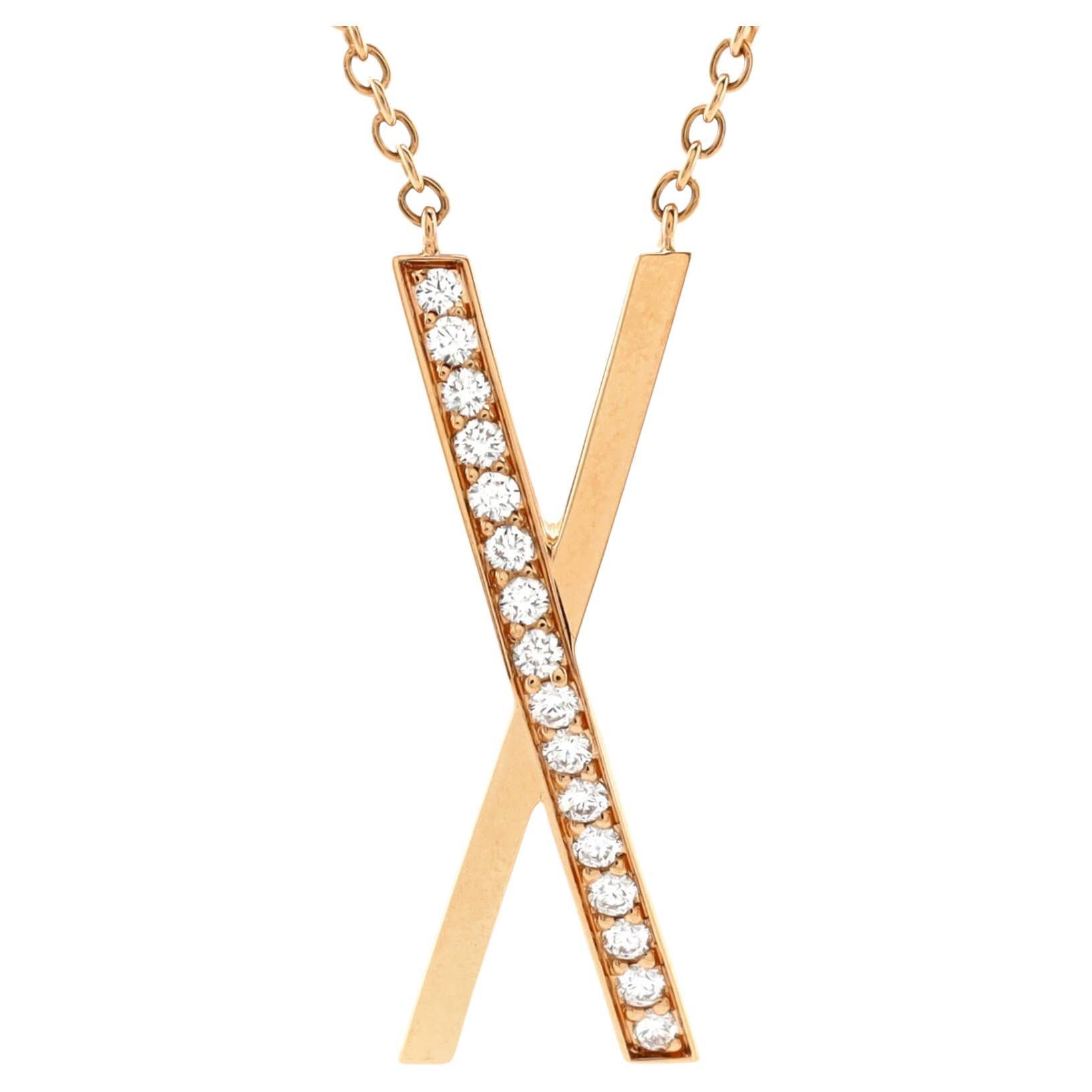 Tiffany and Co. Atlas X Pendant Necklace 18K Rose Gold with Diamonds ...