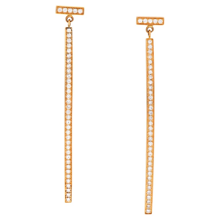 Tiffany and Co. Bar Earrings in 18k Rose Gold W/ Diamonds For Sale at ...