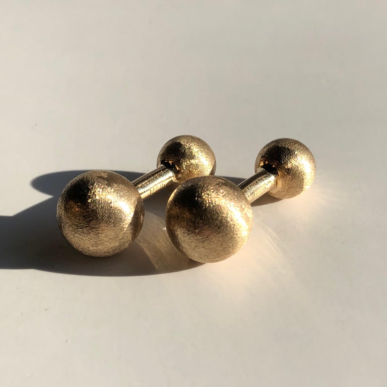 Tiffany and Co Barbell Cufflinks 14k Yellow Brushed Gold Fixed Posts ...