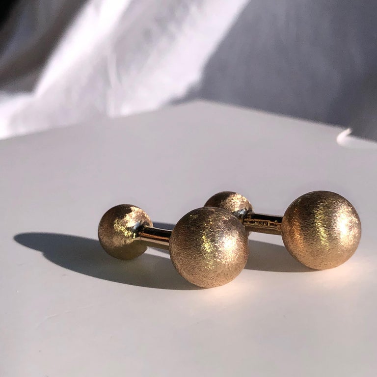 Tiffany and Co Barbell Cufflinks 14k Yellow Brushed Gold Fixed Posts ...