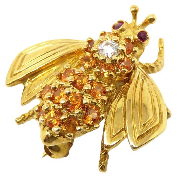 Sapphire Diamond and Ruby Bee Brooch at 1stDibs