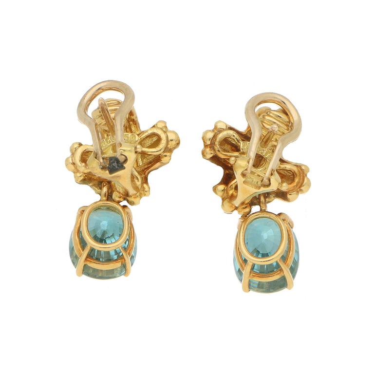 Tiffany and Co. Blue Zircon Cross Earrings in 18 Carat Yellow Gold at ...
