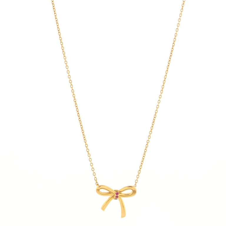 Tiffany and Co. Bow Pendant Necklace 18K Rose Gold with Pink Sapphires ...