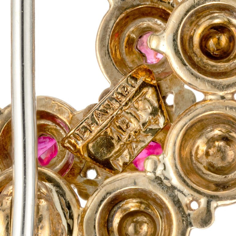 Tiffany and Co. Cabochon Red Ruby Gold Square Brooch For Sale at 1stDibs