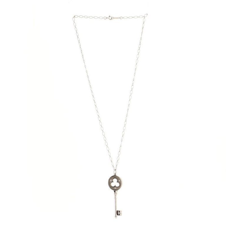 Tiffany and Co. Clover Key Pendant Necklace 18k White Gold with ...