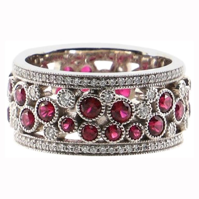 Tiffany and Co. Cobblestone Band Ring Platinum with Diamonds and Rubies ...