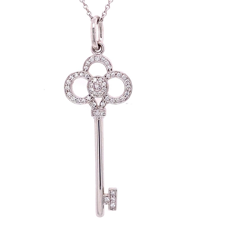 Tiffany and Co. Crown Key 18 Karat White Gold .11 Ctw Diamond Necklace ...